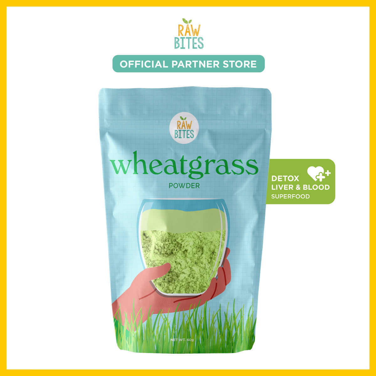 Raw Bites Wheatgrass Powder 60g (Detox Liver & Blood, Superfood)