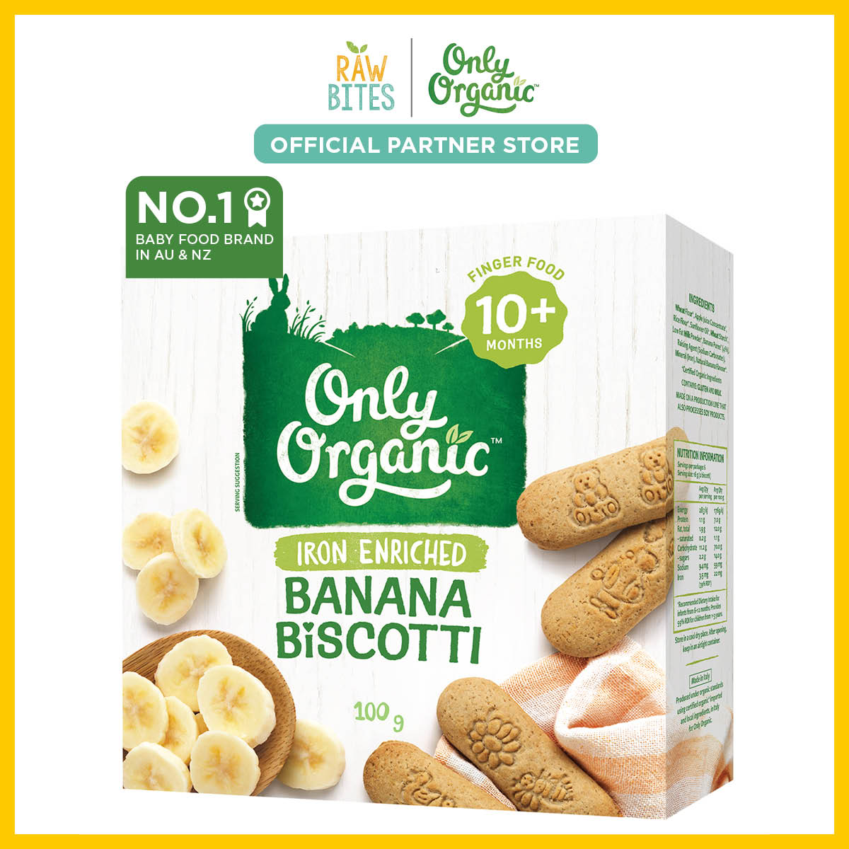 Only Organic Baby Snack Banana Biscotti 100g [10 mos+] (Iron Enriched ...