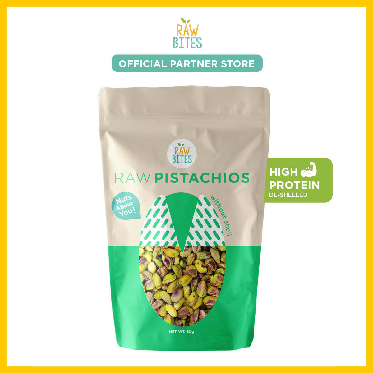 Raw Bites Raw Pistachios 40g (No Shell, No Salt Added, High Protein)