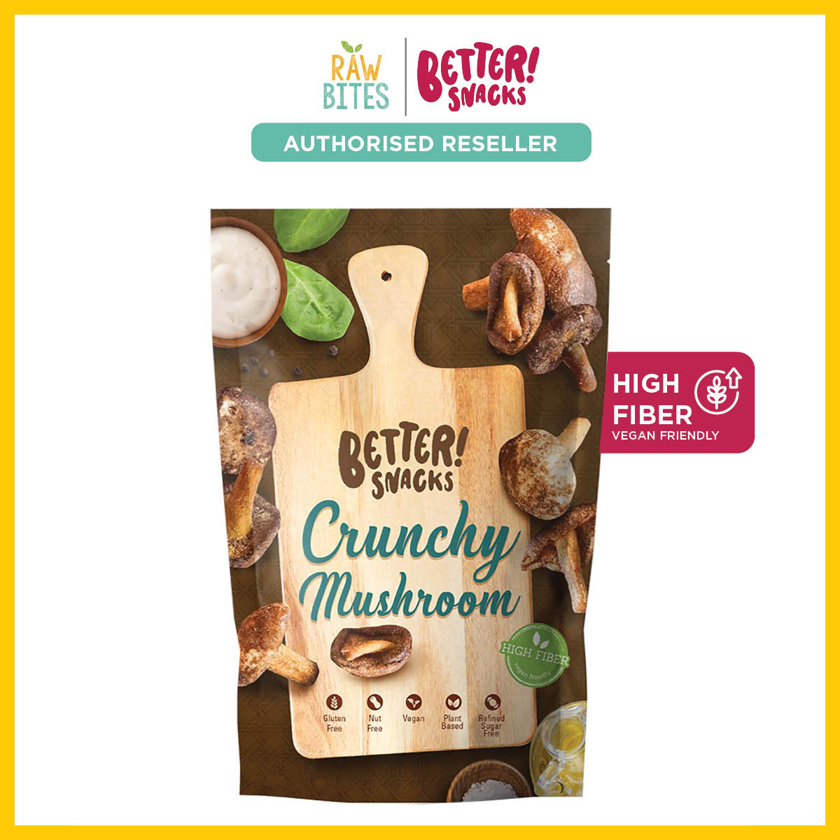 Better Snacks Crunchy Mushroom Chips 60g (Vegan, High in Fiber) — Raw Bites
