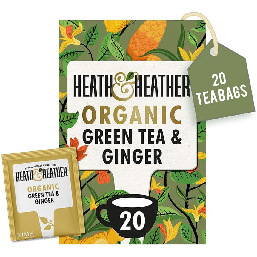 Heath & Heather Organic Green Tea & Ginger 40g/20 bags (Caffeinated, G ...