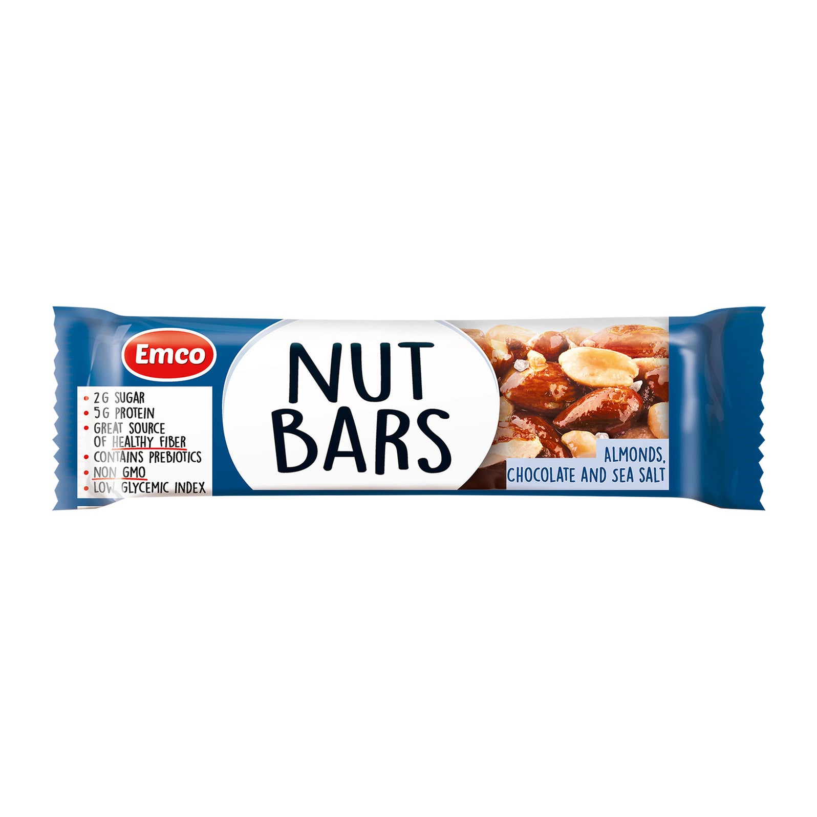 Emco Almonds, Chocolate and Sea Salt Nut Bars [5 x 35g] (Contains Preb ...
