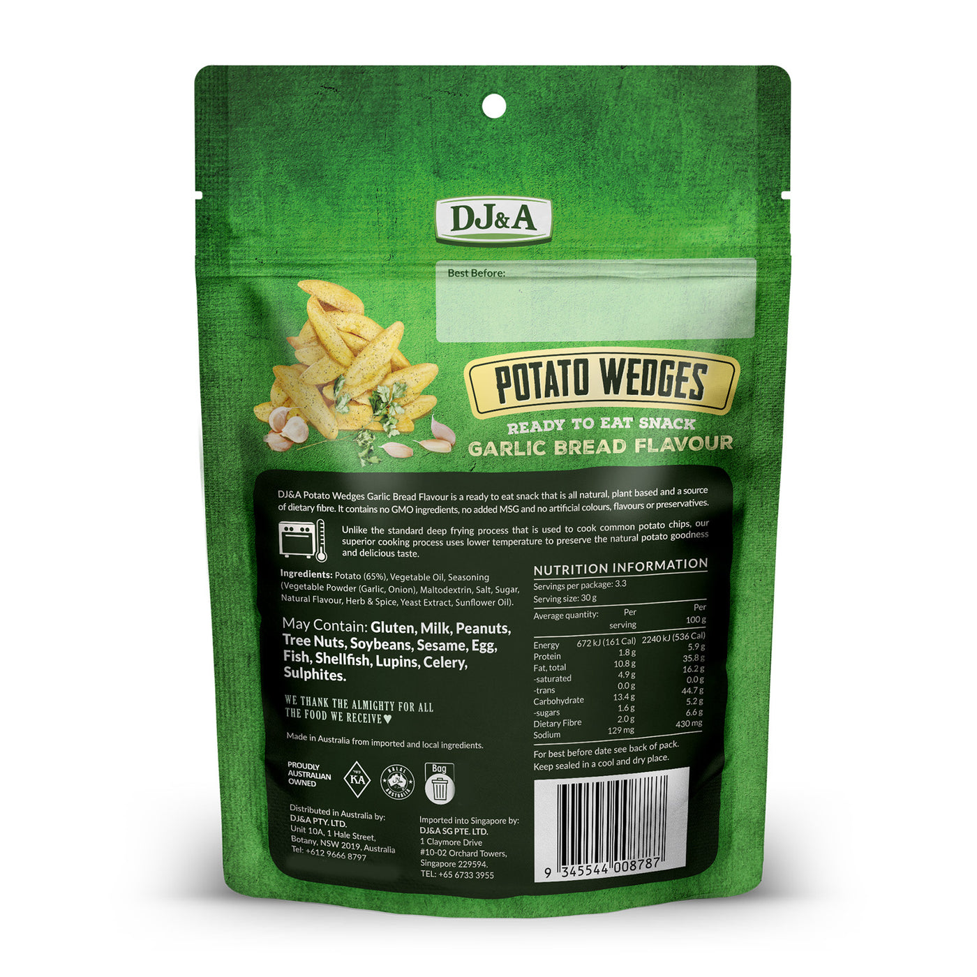DJ&A Potato Wedges Garlic Bread Flavour 100g (All Natural, No Added MS ...