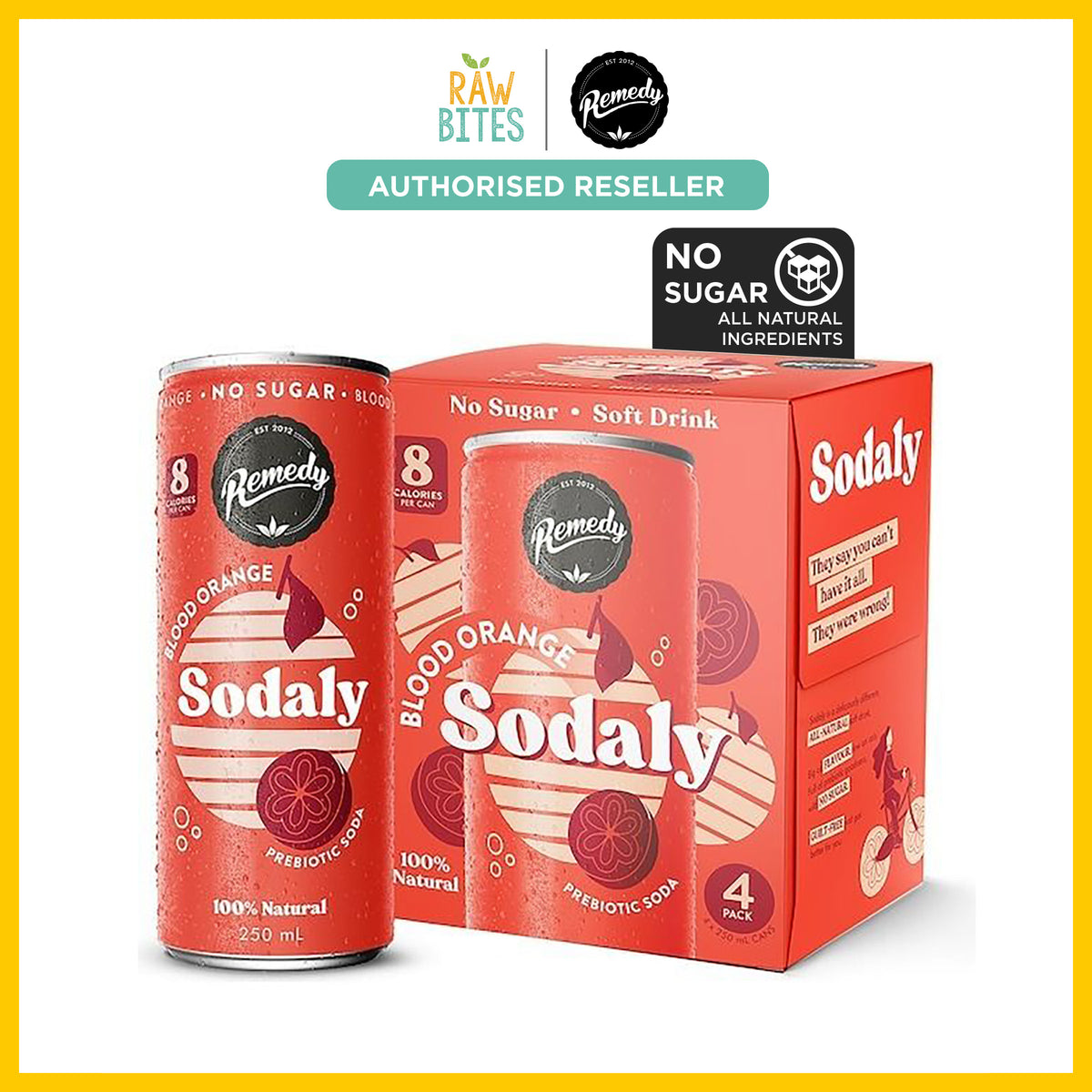 Remedy Sodaly Blood Orange Prebiotic Soda [4 x 250ml] (Low Calories, N ...
