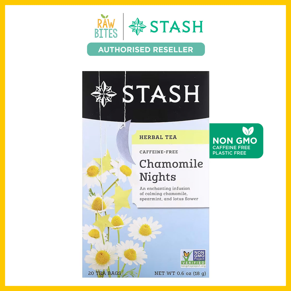 Stash Chamomile Nights Herbal Tea 18g/20 bags (Caffeine Free, Sugar Fr ...