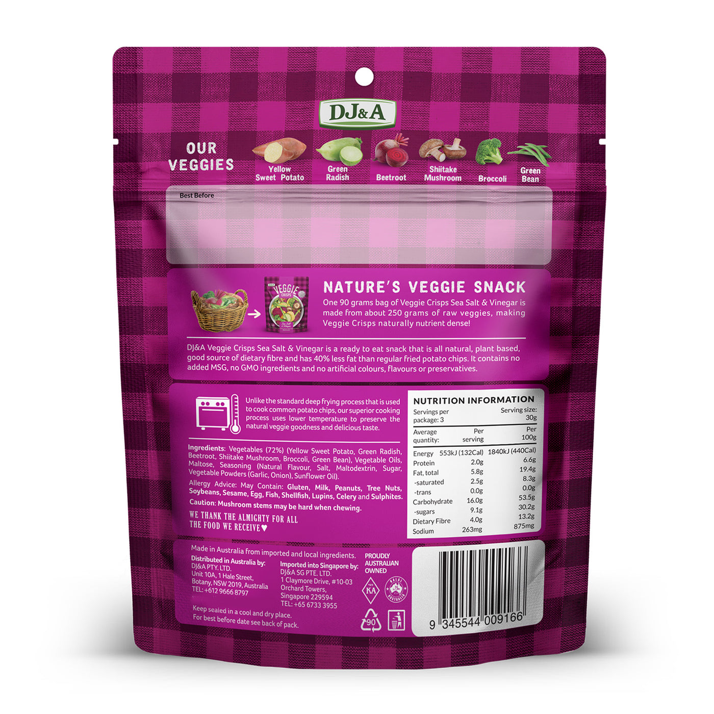 DJ&A Veggie Crisps Sea Salt & Vinegar 90g (All Natural, No Added MSG ...